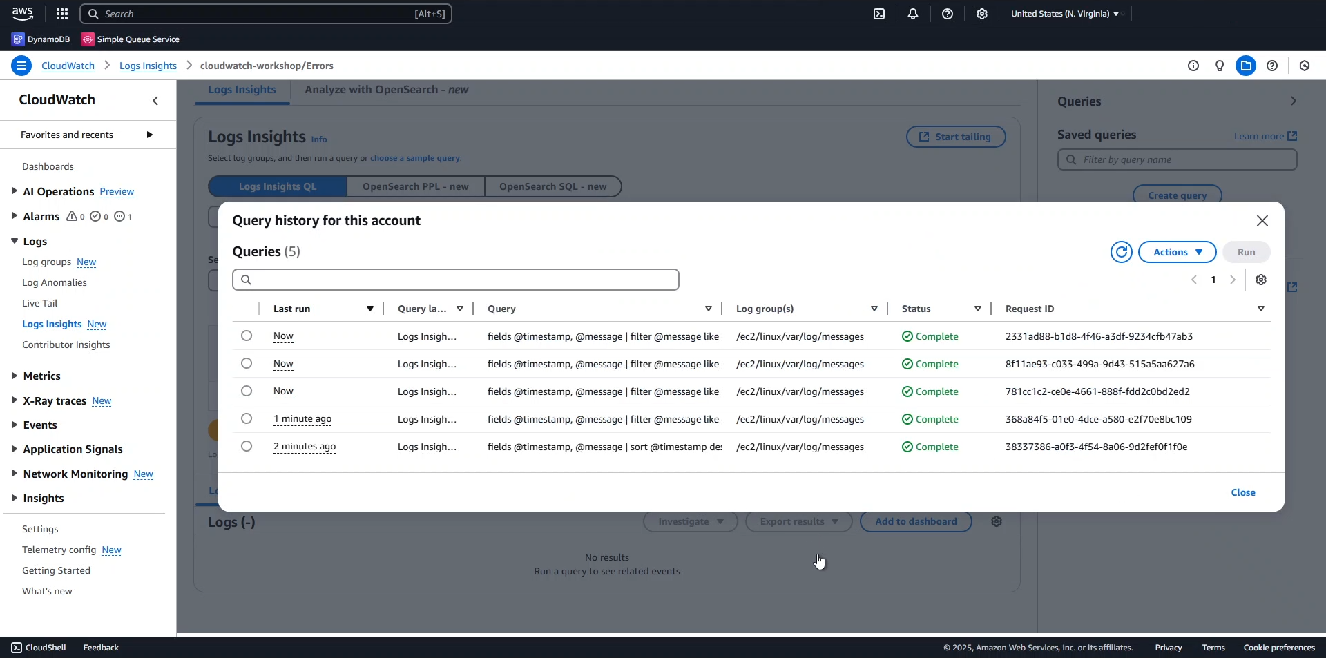 CloudWatch Logs Insights :: AWS Account Setup