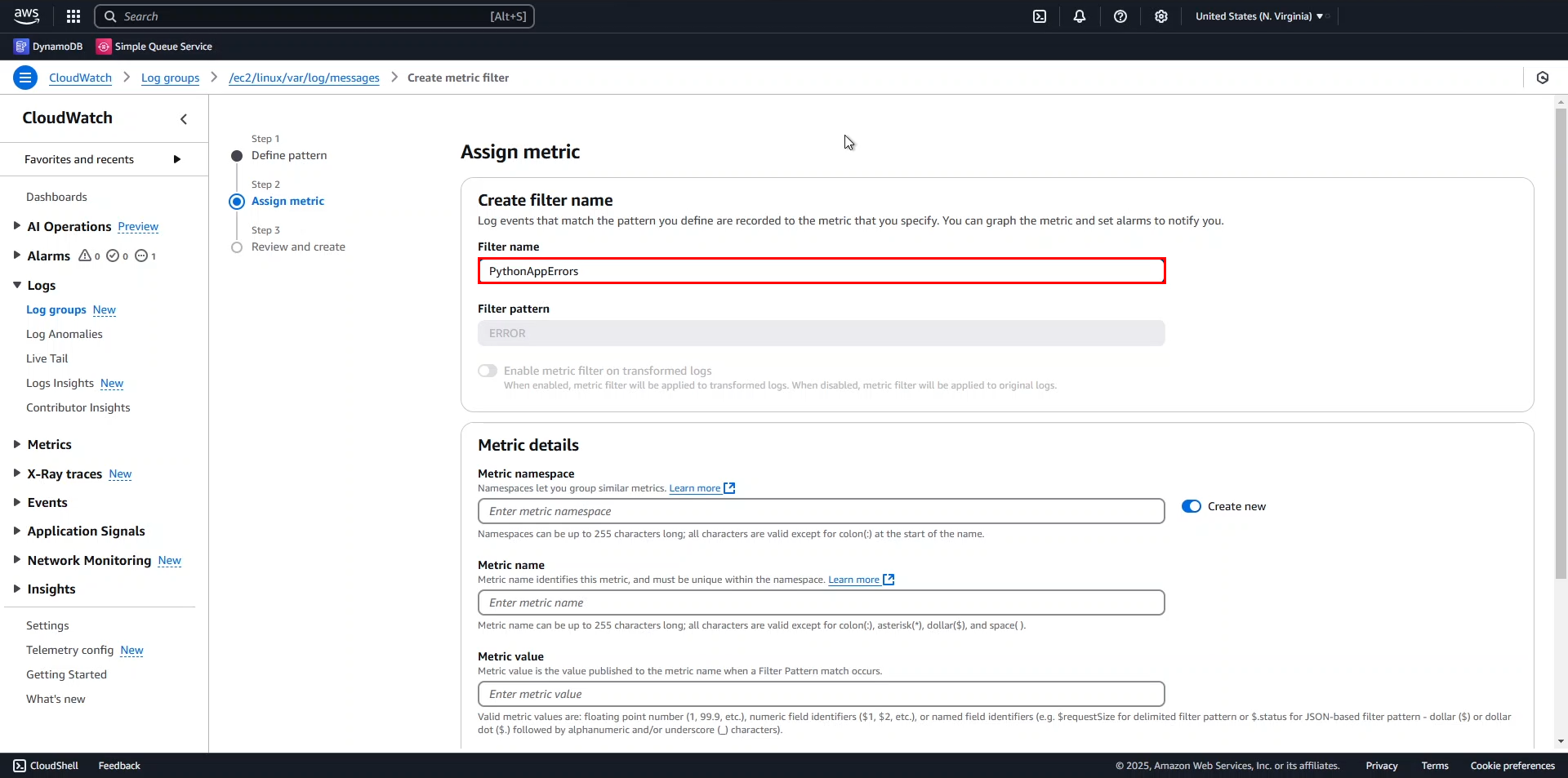 CloudWatch Metric Filter :: AWS Account Setup