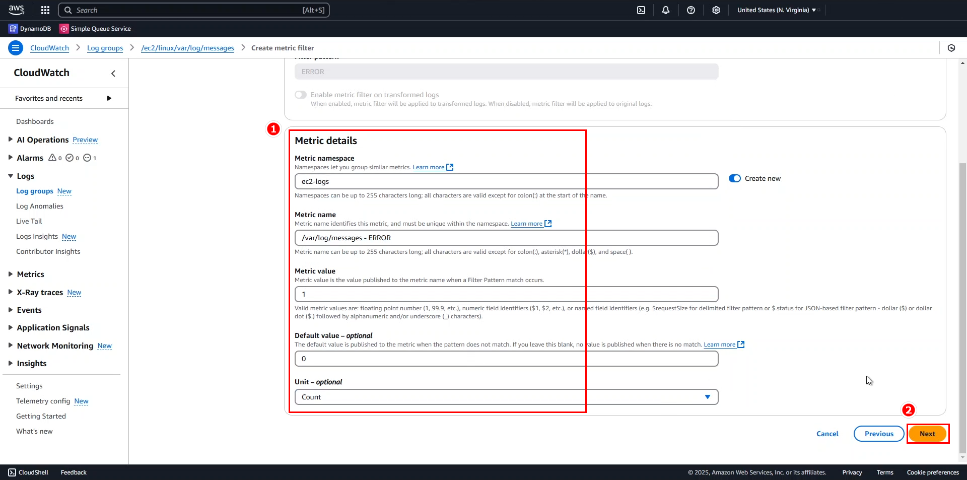 CloudWatch Metric Filter :: AWS Account Setup