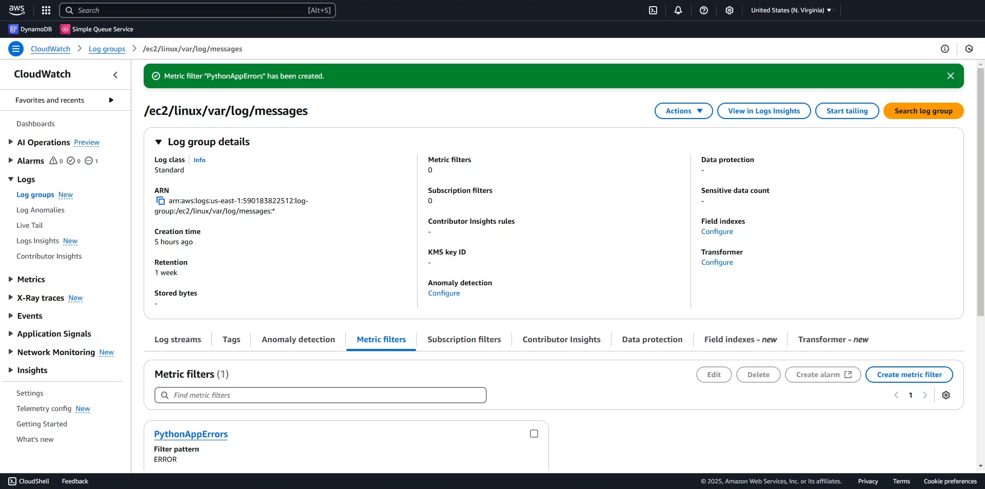CloudWatch Metric Filter :: AWS Account Setup